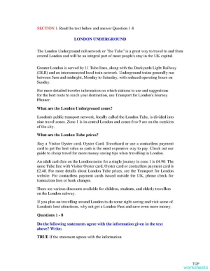 Reading 1-Quiz 1. Interactive worksheet | TopWorksheets