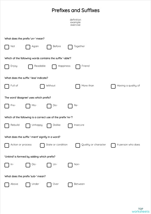 Prefixes and suffixes: interactive worksheets and online exercises ...