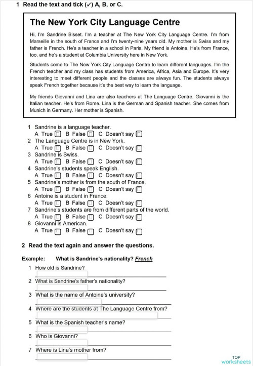 Reading F1 - Practice. Interactive worksheet | TopWorksheets