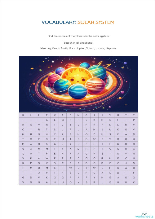 Vocabulary: Solar system. Interactive worksheet | TopWorksheets