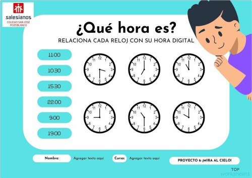 El reloj y la hora. Ficha interactiva | TopWorksheets