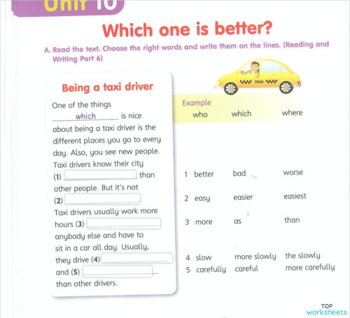 Being a taxi driver. Interactive worksheet | TopWorksheets