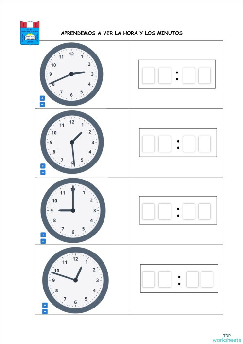 APRENDEMOS A VER LA HORA Y MINUTOS. Ficha interactiva | TopWorksheets