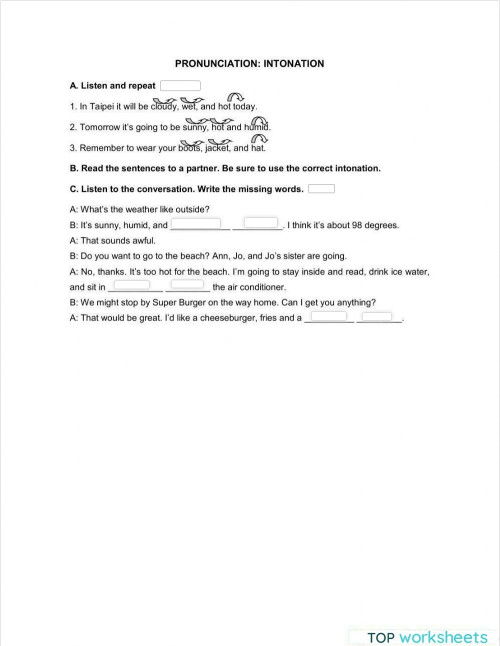 Pronunciation: Intonation. Interactive worksheet | TopWorksheets