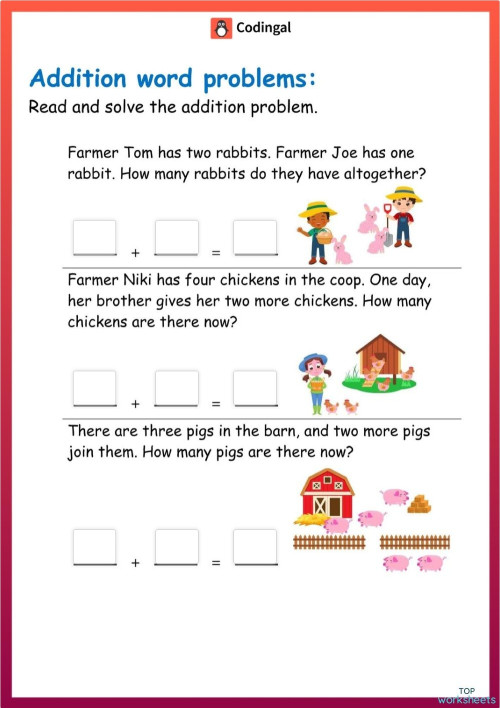 M_G01M07L26_WC01_Word_Problems_for_Addition(Extended)_1. Interactive worksheet | TopWorksheets
