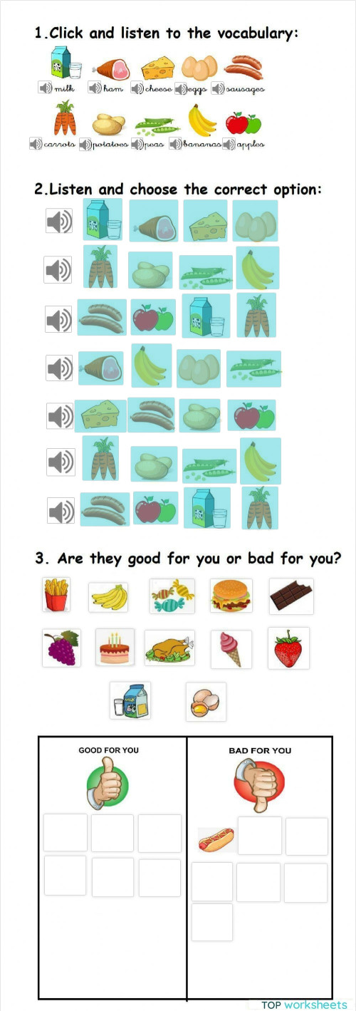 Tiger 1 - Unit 4 - Food. Interactive worksheet | TopWorksheets