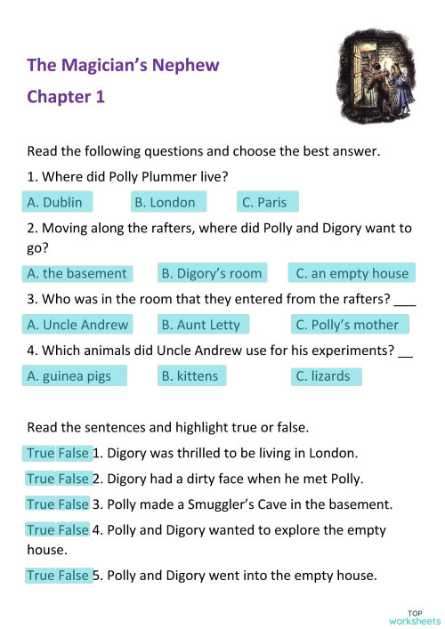 The Magician's Nephew Chapter 1. Interactive worksheet | TopWorksheets