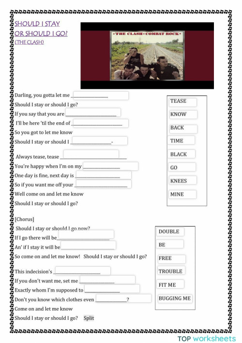 Should I stay or should I go. Interactive worksheet | TopWorksheets