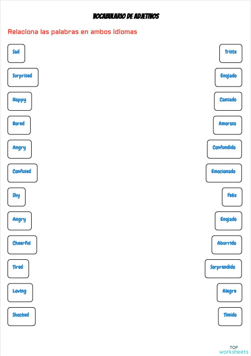 Vocabulario de adjetivos. Ficha interactiva | TopWorksheets
