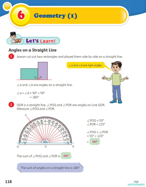2/3 Practice 1 Angles on a Straight Line. Interactive worksheet | TopWorksheets
