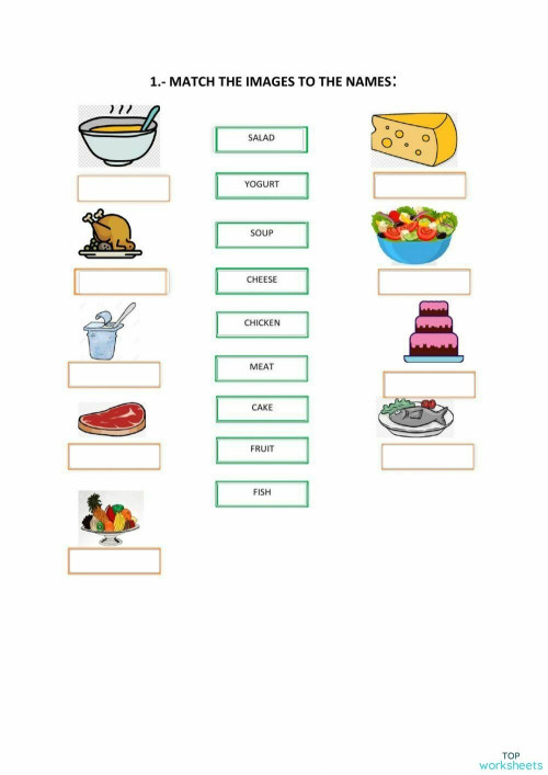 Food names drag and drop. Interactive worksheet | TopWorksheets