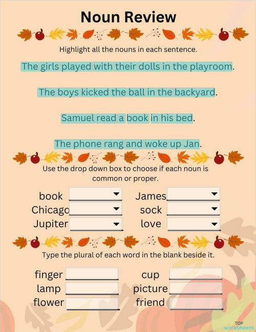 Noun Review. Interactive worksheet | TopWorksheets