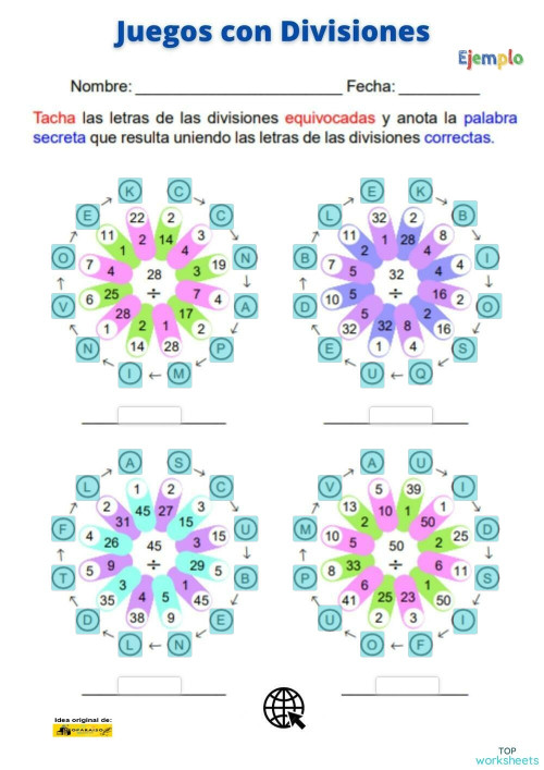 Juego con divisiones 4. Ficha interactiva | TopWorksheets