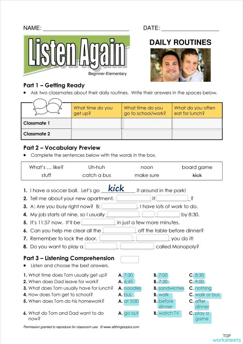 Listening comprehension: interactive worksheets and online exercises ...