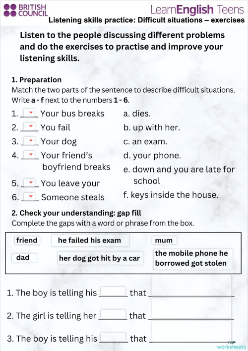 Listening: interactive worksheets and online exercises | TopWorksheets
