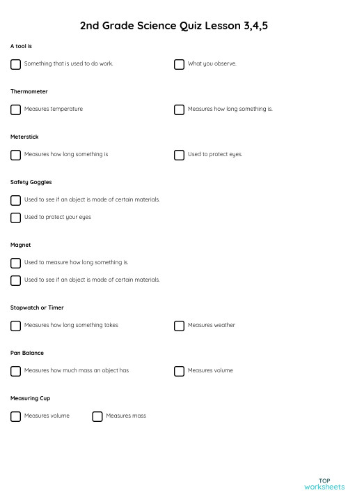 2nd Grade Science Quiz Lesson 3,4,5. Interactive worksheet | TopWorksheets