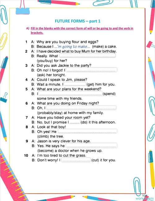 FUTURE FORMS - practice - part 1. Interactive worksheet | TopWorksheets
