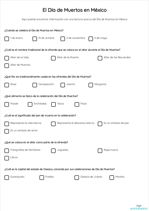 El Día de Muertos en México. Ficha interactiva | TopWorksheets
