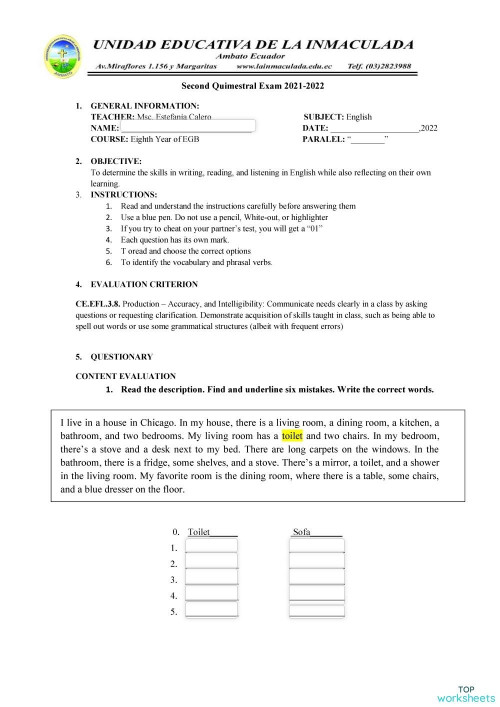 FINAL EXAM 8TH. Interactive worksheet | TopWorksheets