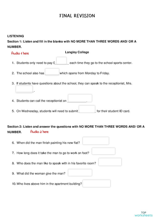 Revision for the final test 2. Interactive worksheet | TopWorksheets