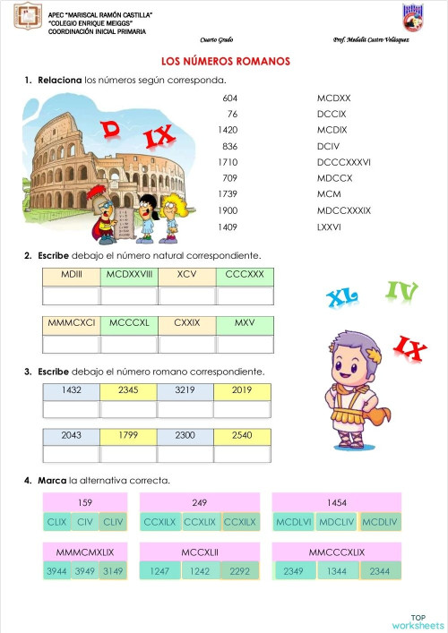 Números romanos: fichas interactivas y ejercicios online | TopWorksheets