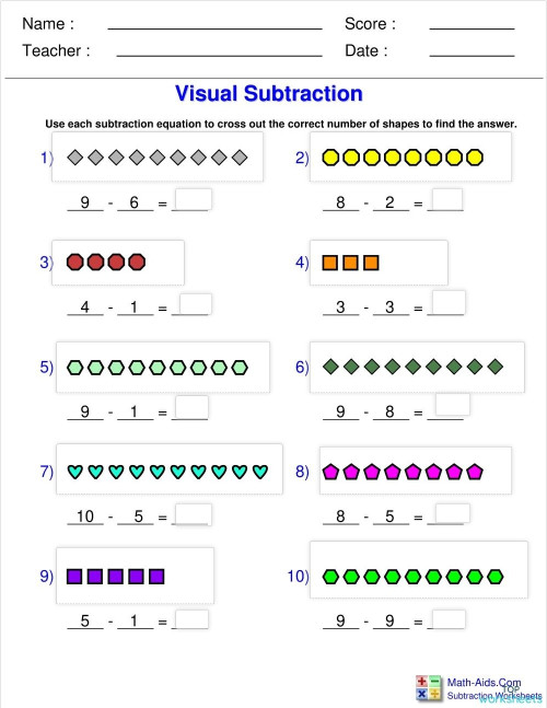 Visual Subtraction 3. Interactive worksheet | TopWorksheets