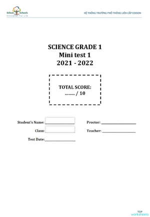 Grade 1 - Science - Mini test 1. Interactive worksheet | TopWorksheets