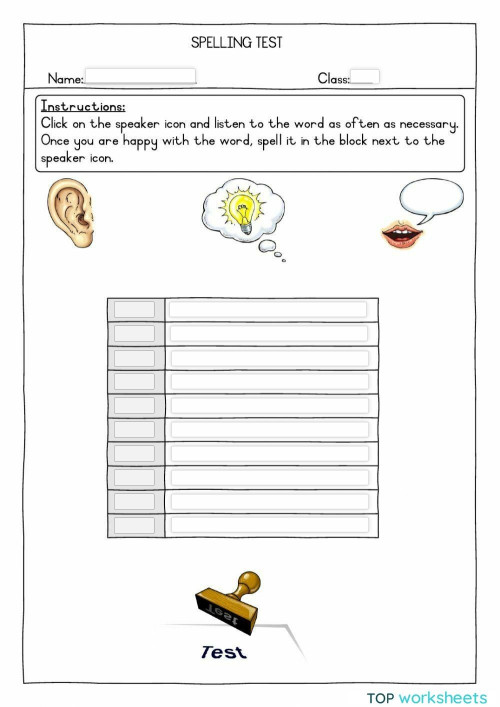 Grade 7 - English spelling test (10 words). Interactive worksheet ...
