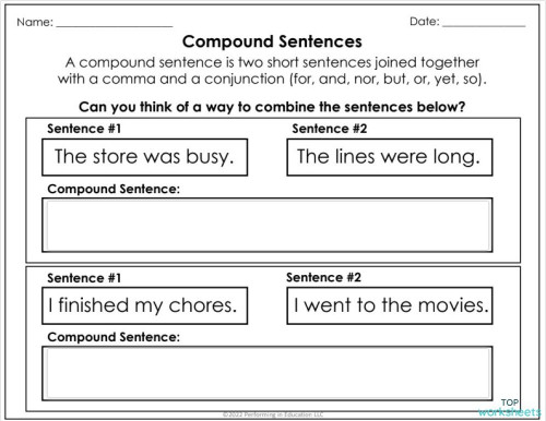 Compound Sentences. Interactive worksheet | TopWorksheets