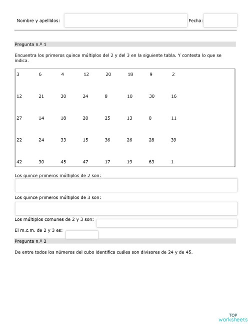 Múltiplos y divisores: fichas interactivas y ejercicios online ...