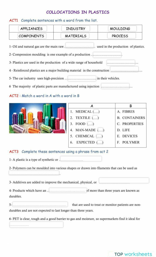 Collocations plastic. Interactive worksheet | TopWorksheets