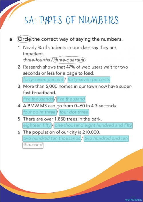 5A: TYPES OF NUMBERS. Ficha interactiva | TopWorksheets