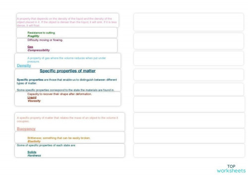 Specific properties of matter.. Interactive worksheet | TopWorksheets