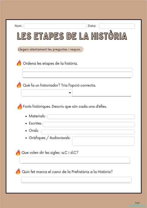 Edades de la historia. Ficha interactiva | TopWorksheets