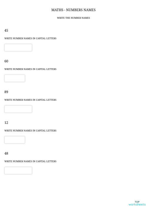 MATHS - NUMBERS NAMES. Interactive worksheet | TopWorksheets