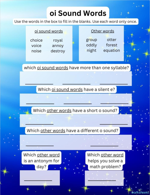 Oi Sound Words. Interactive worksheet | TopWorksheets