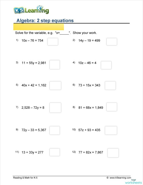 Algebra: 2 step equations worksheet 1. Interactive worksheet ...