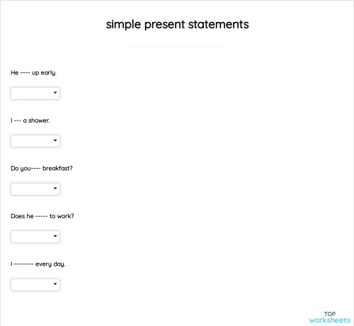 simple present statements. Interactive worksheet | TopWorksheets