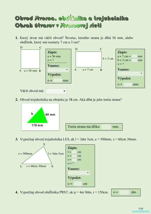 Obvod: interactive worksheets and online exercises | TopWorksheets