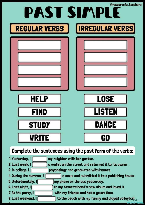 FICHA PAST REGULAR VS IRREGULAR VERBS FINAL. Interactive worksheet ...