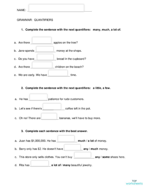 QUANTIFIERS. Interactive worksheet | TopWorksheets