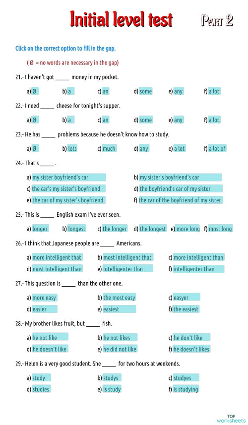 Interactive worksheets and online exercises in english | TopWorksheets
