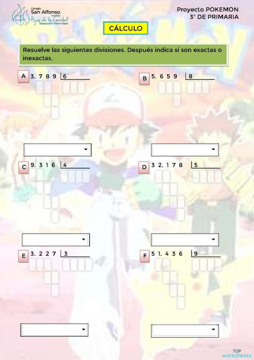 Cálculo - POKEMON. Ficha interactiva | TopWorksheets