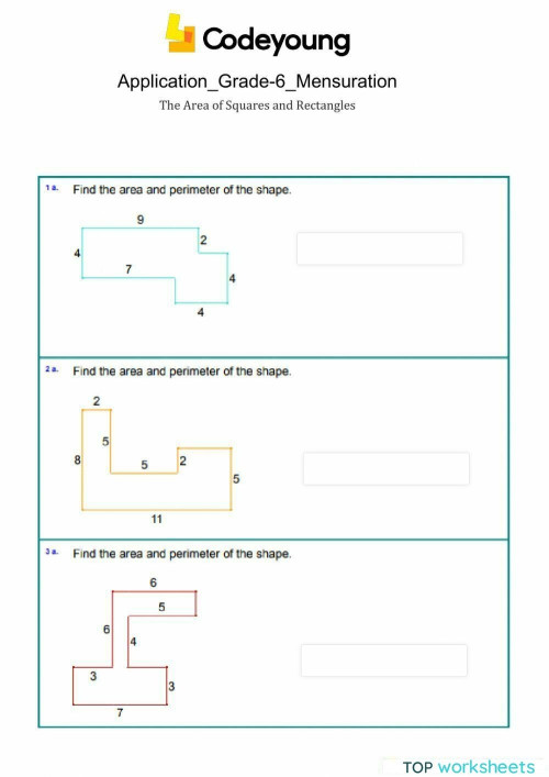 The Area of Squares and Rectangles Application. Interactive worksheet | TopWorksheets