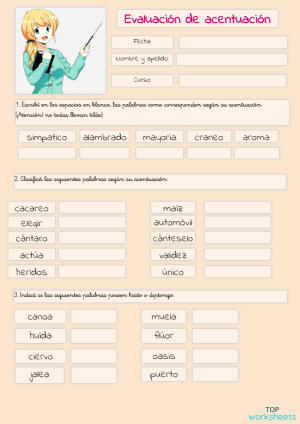 Acentuación: fichas interactivas y ejercicios online | TopWorksheets