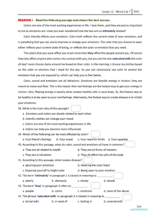 Grade 12 - Unit 3 - Reading 1. Bài tập tương tác | TopWorksheets