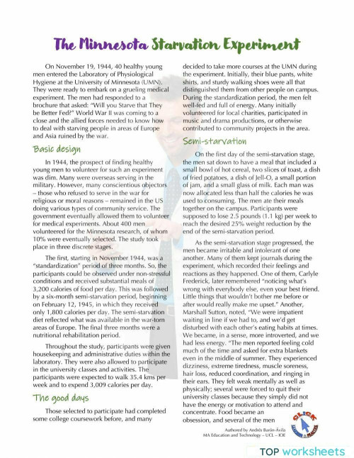 Reading Ex. - The Minnesota Starvation Experiment. Interactive ...