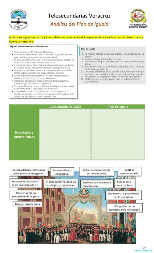 análisis del Plan de Iguala. Ficha interactiva | TopWorksheets