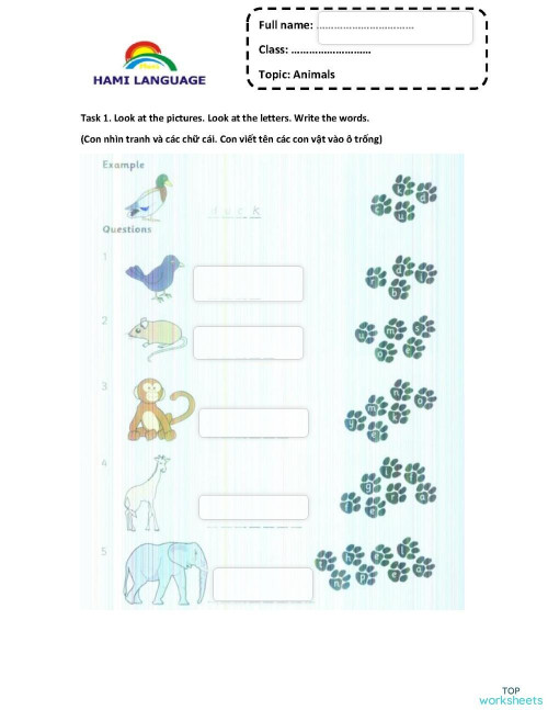 ESL03_Animals-Reading. Interactive worksheet | TopWorksheets