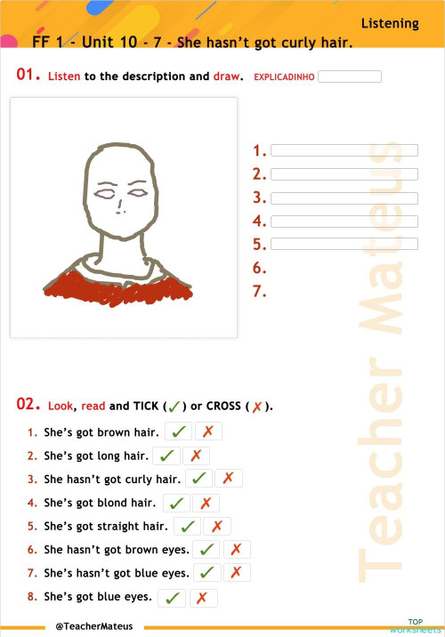 FF 1 - Unit 10 - 7 - She hasn't got curly hair - Listening. Interactive ...